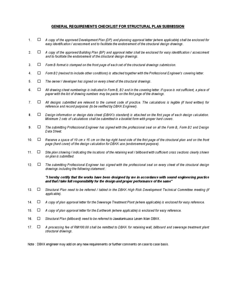 Structural Plan Submission Checklist | PDF | Business