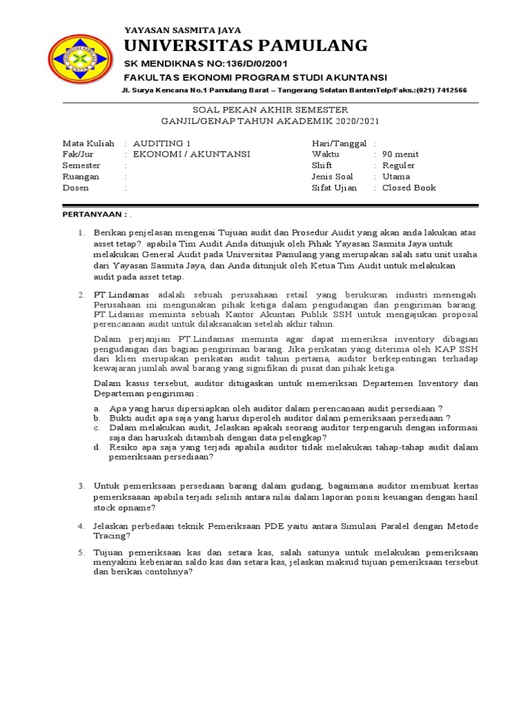 Soal Uas Auditing 1 | PDF