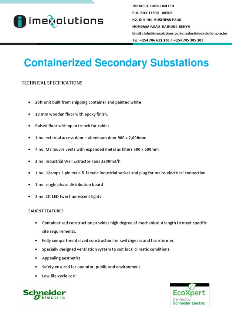 Container Substation Specifications | PDF