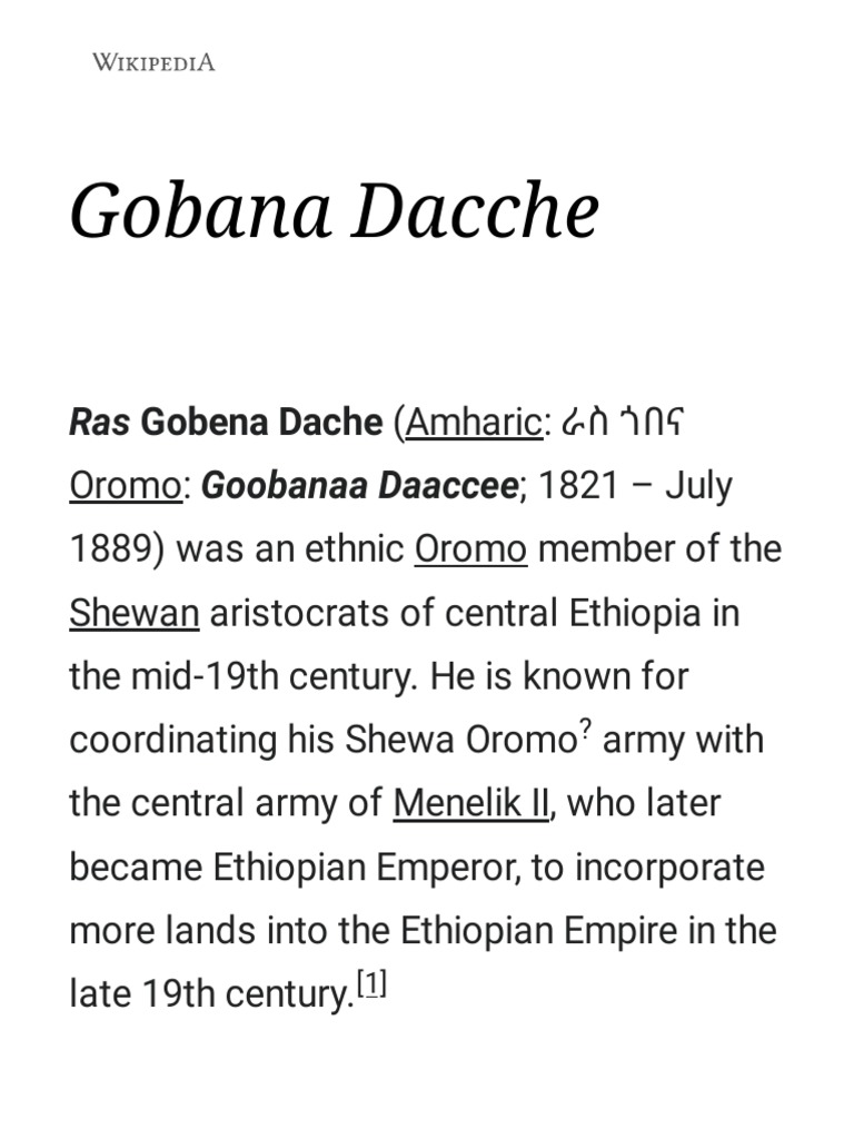 Gobana Dacche - Wikipedia | PDF | Horn Of Africa | Ethiopia