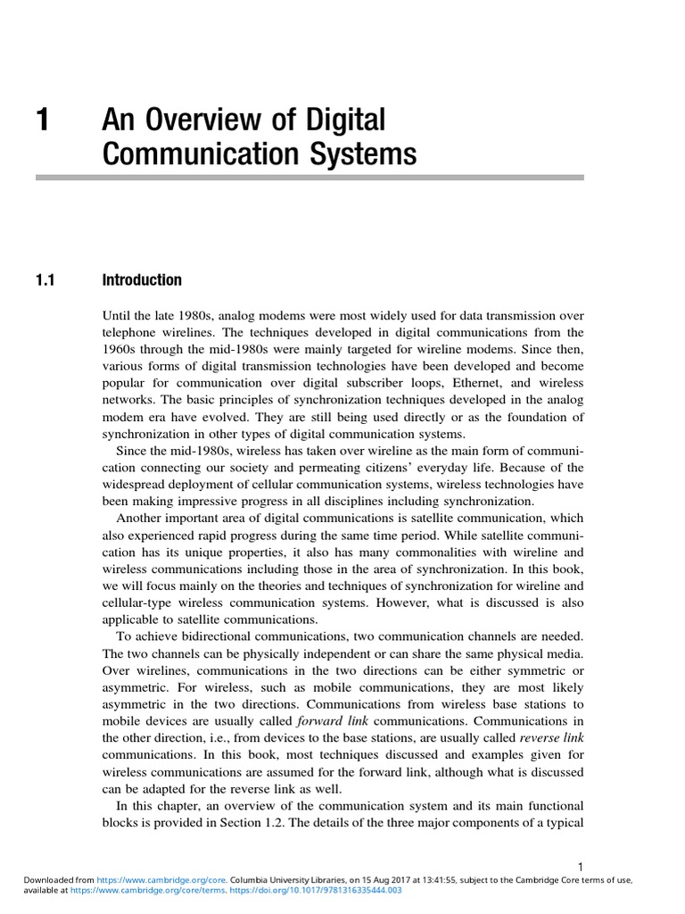 An Introduction To Digital Communication Systems An Overview Of Synchronization Techniques For