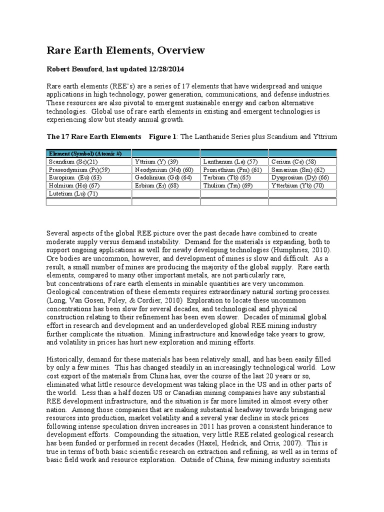 The 17 Rare Earth Elements, Their Properties, and Their Uses | PDF ...