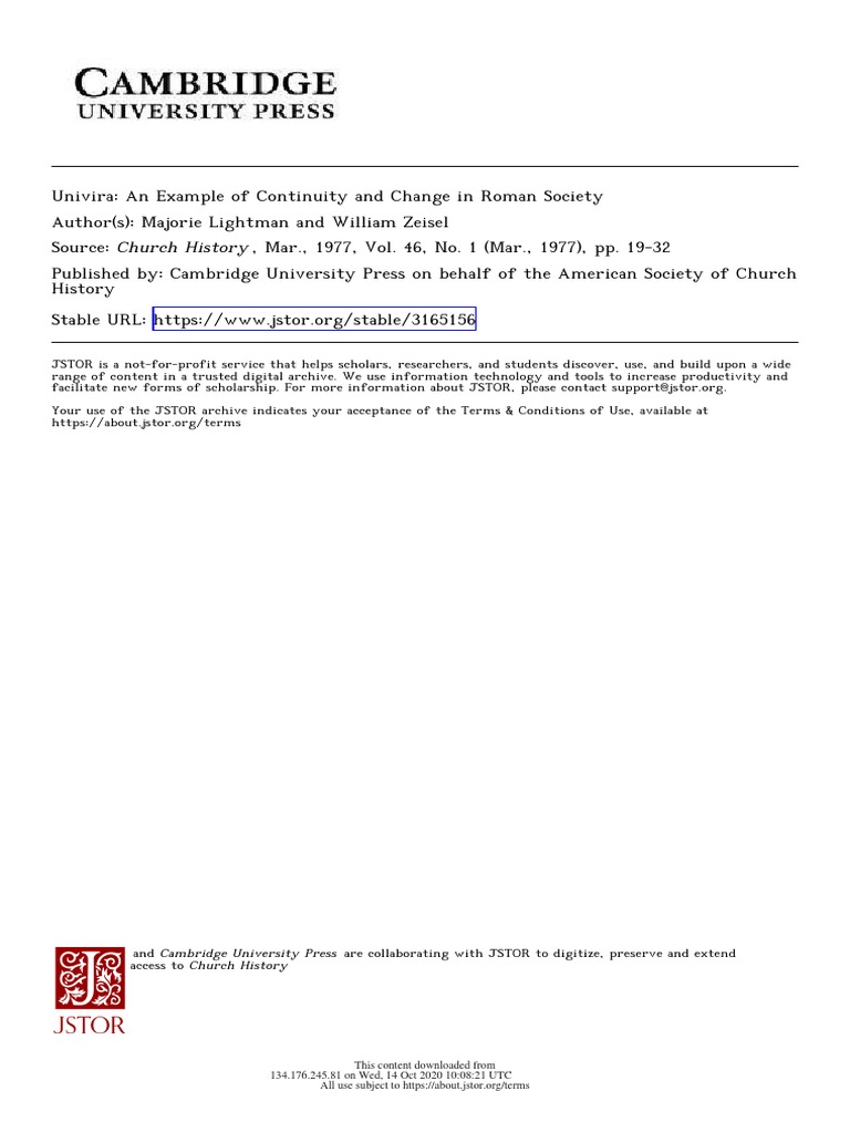 Lightman & Zeisel - Univira | PDF | Roman Empire | Religion And Belief