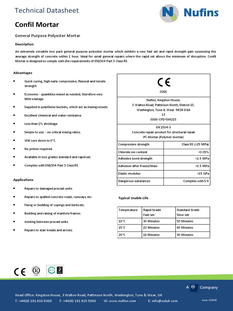 Confil Mortar: Technical Datasheet | PDF | Epoxy | Pascal (Unit)