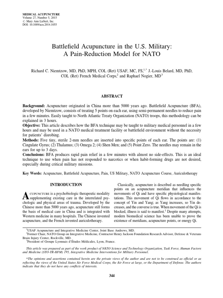 Battlefield Acupuncture in The U.S. Military: A Pain-Reduction Model ...
