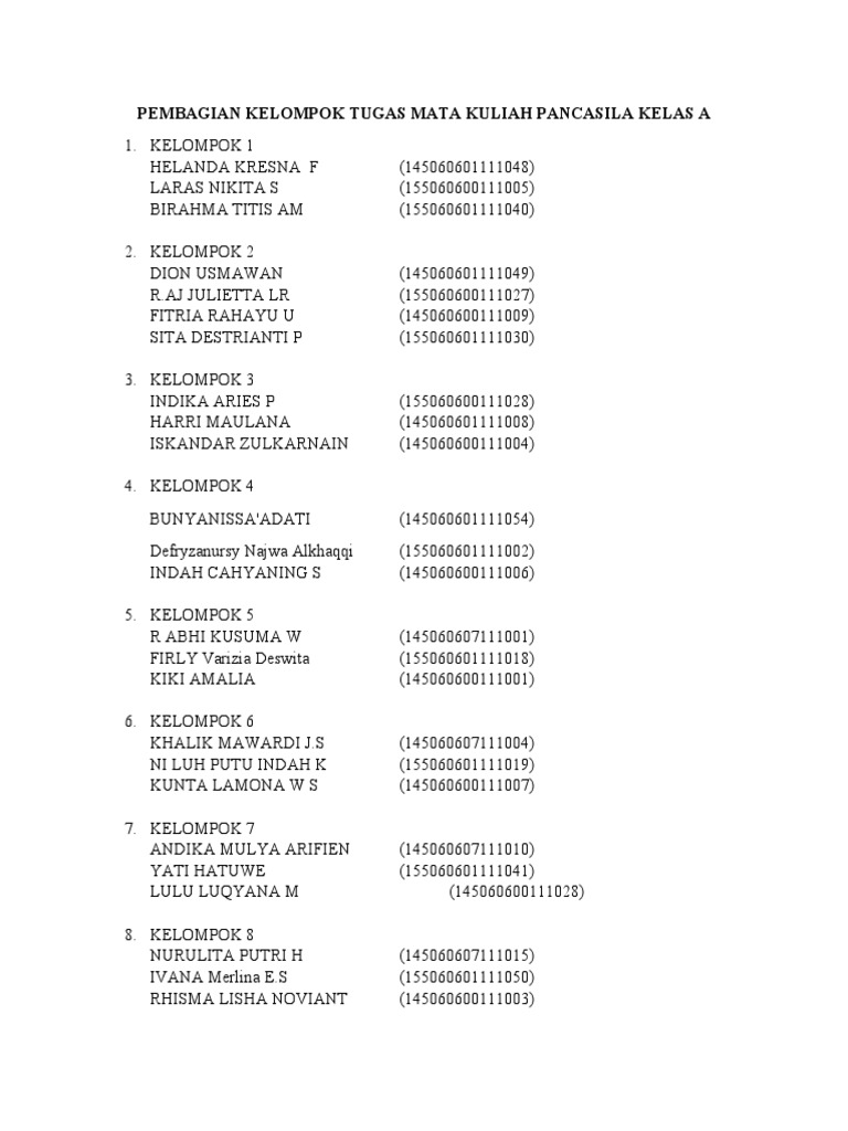 Pembagian Kelompok Kelas Pancasila | PDF