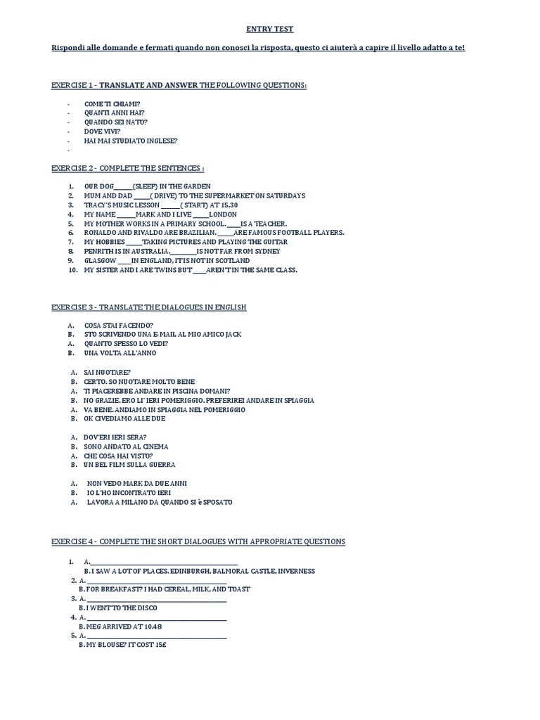 Exercise 1 - Translate and Answer The Following Questions | PDF