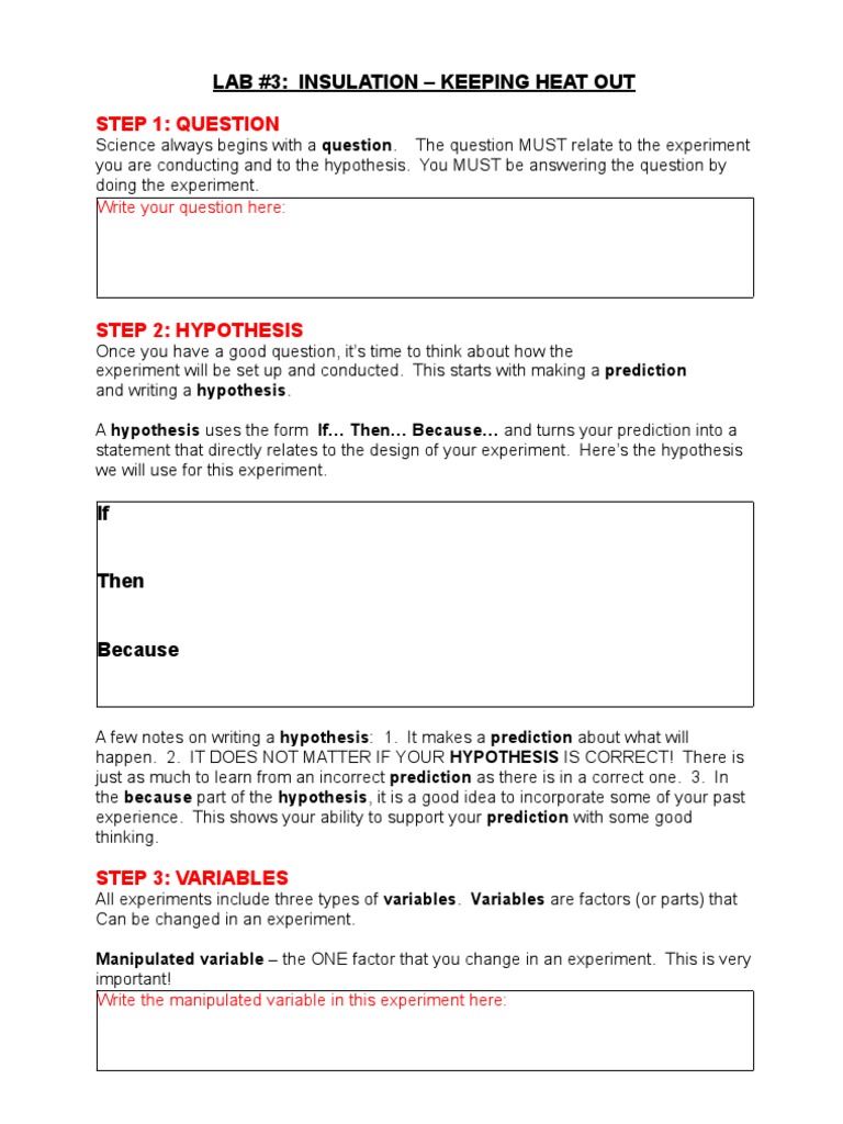 LAB 3 - Pre-Lab Keeping Heat Out PDF | PDF | Experiment | Prediction