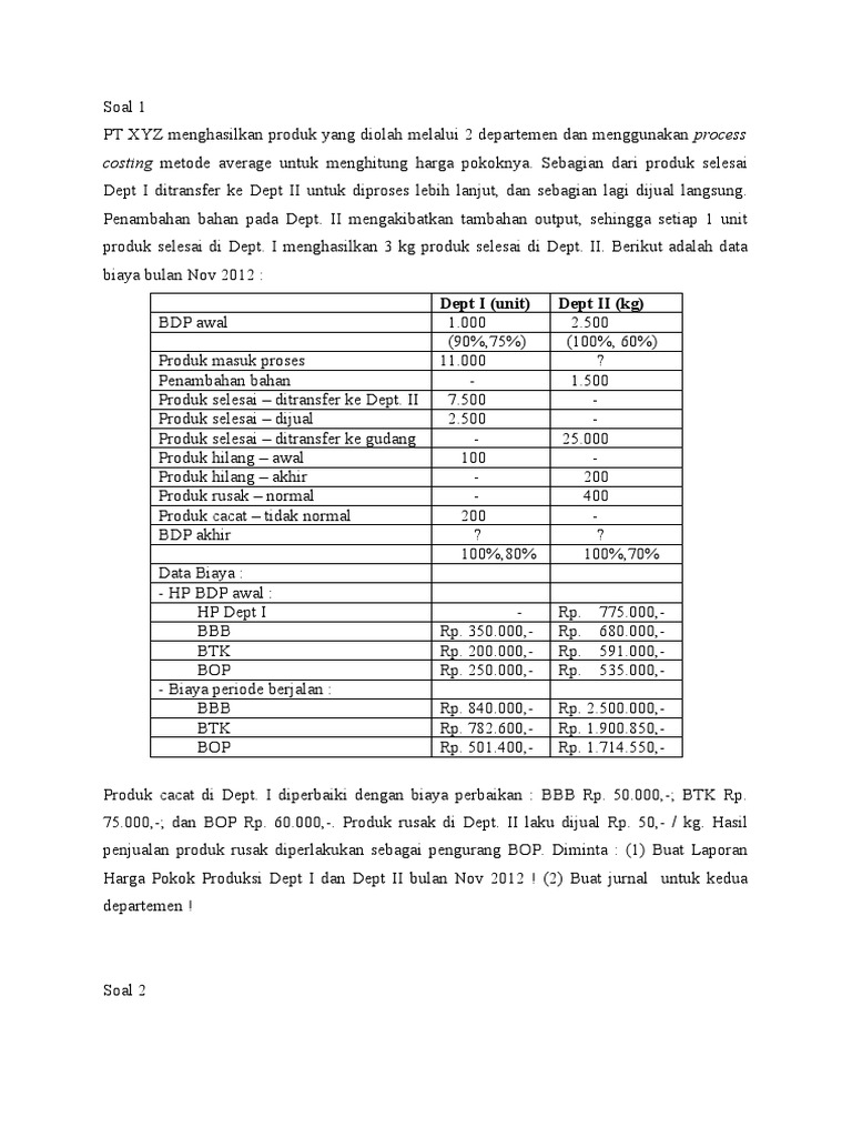 Contoh Soal Process Costing Departemen | PDF | Teknologi & Rekayasa