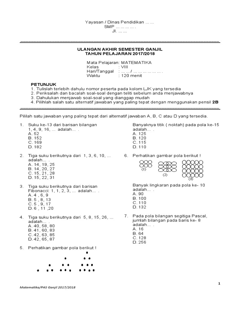 Soal Uas MTK KLS 8 K. 13 | PDF