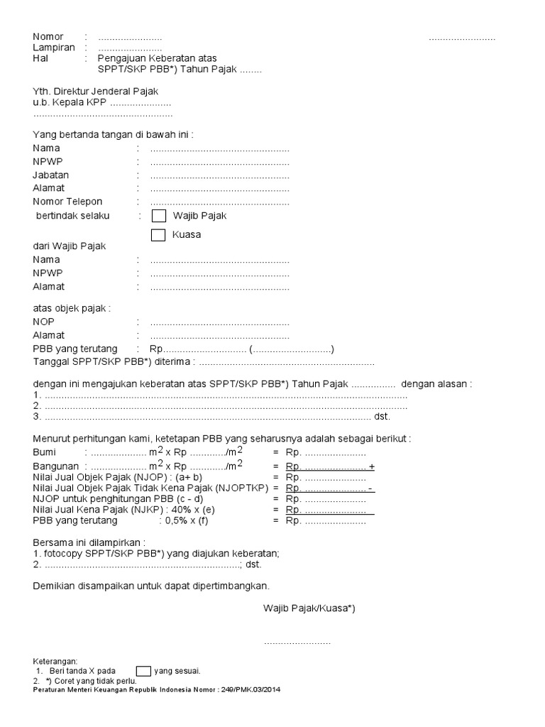 Surat Pengajuan Keberatan PBB | PDF
