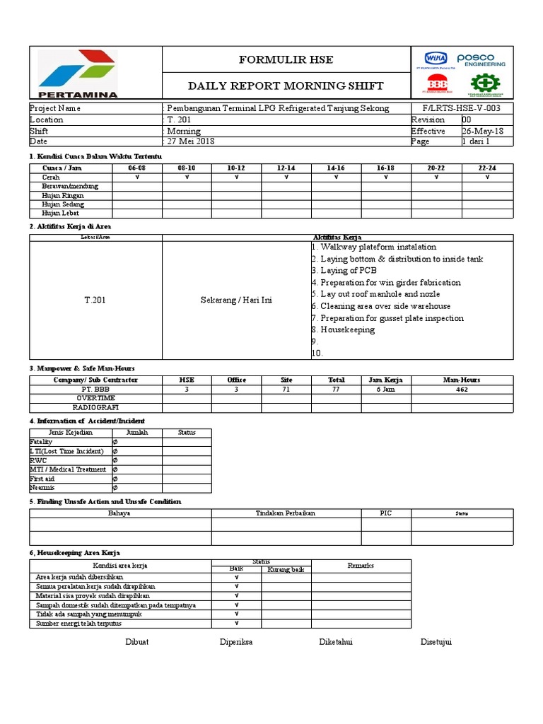 Laporan Harian HSE Proyek LPG | PDF