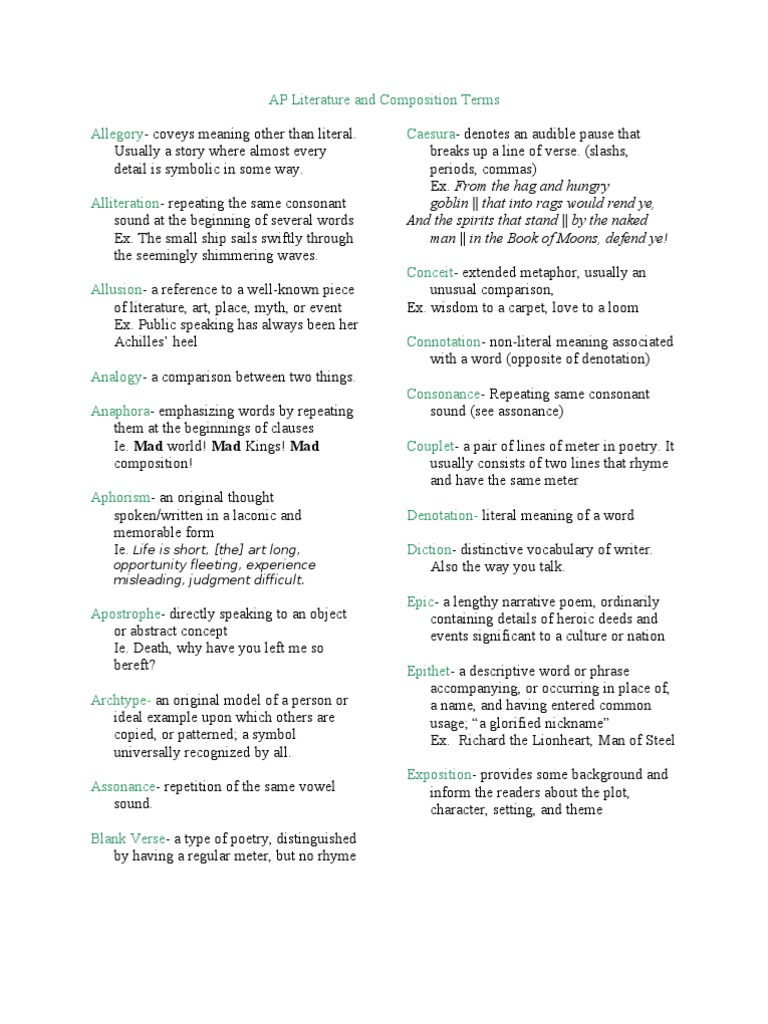 AP Literature and Composition Terms | PDF | Poetry | Metre (Poetry)