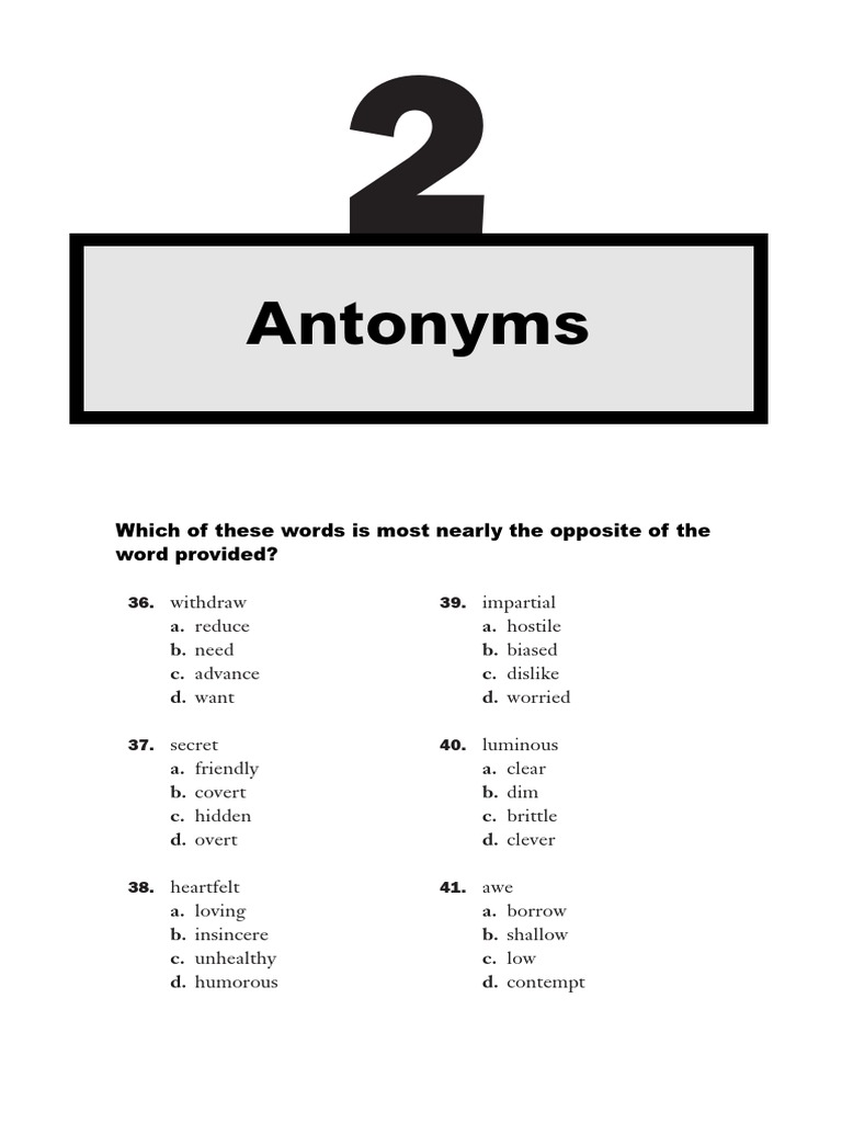 Antonyms Test MCQs | PDF | Lexical Semantics | Semantics