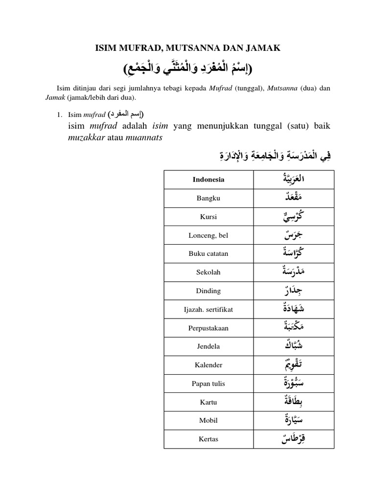 ISIM MUFRAD MUTSANNA DAN JAMAK | PDF