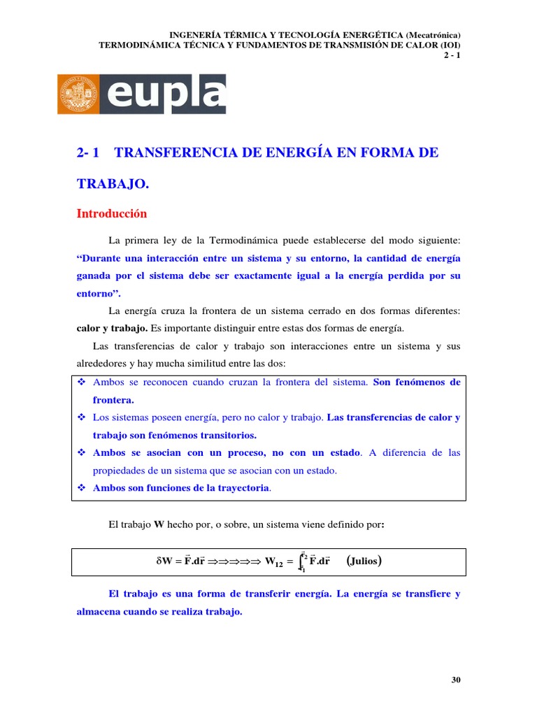 Transferencia de Energía en Forma de Trabajo | PDF | Termodinámica | Calor
