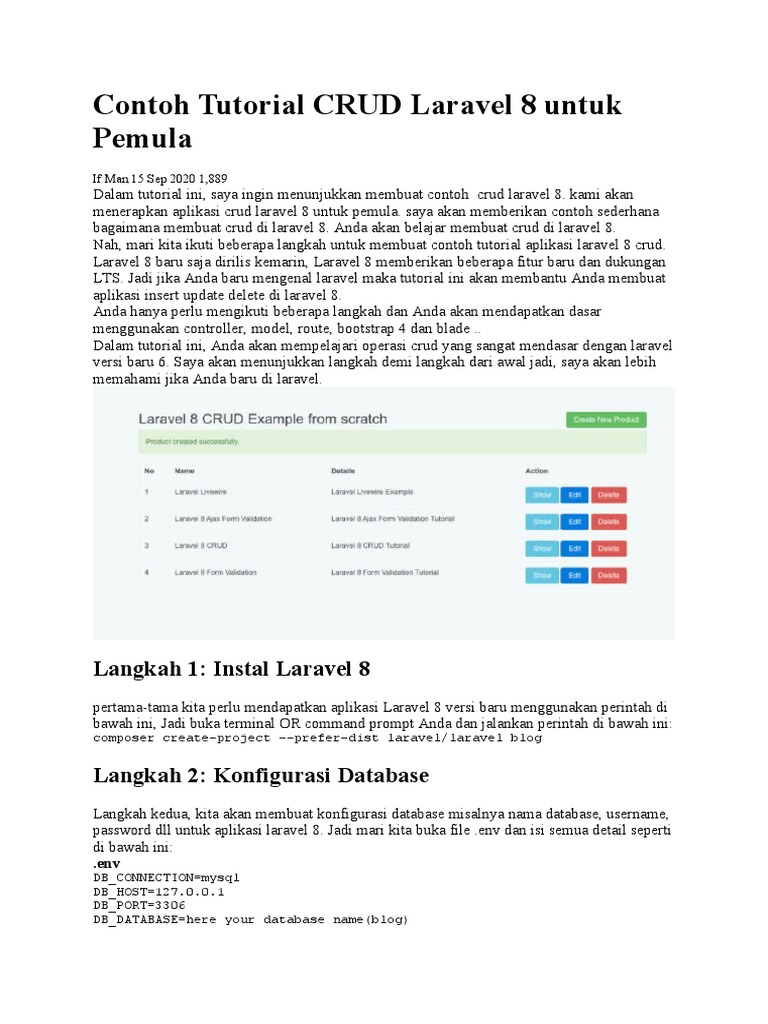 Contoh Tutorial CRUD Laravel 8 Untuk Pemula | PDF Contoh Tutorial CRUD Laravel 8 Untuk Pemula | PDF