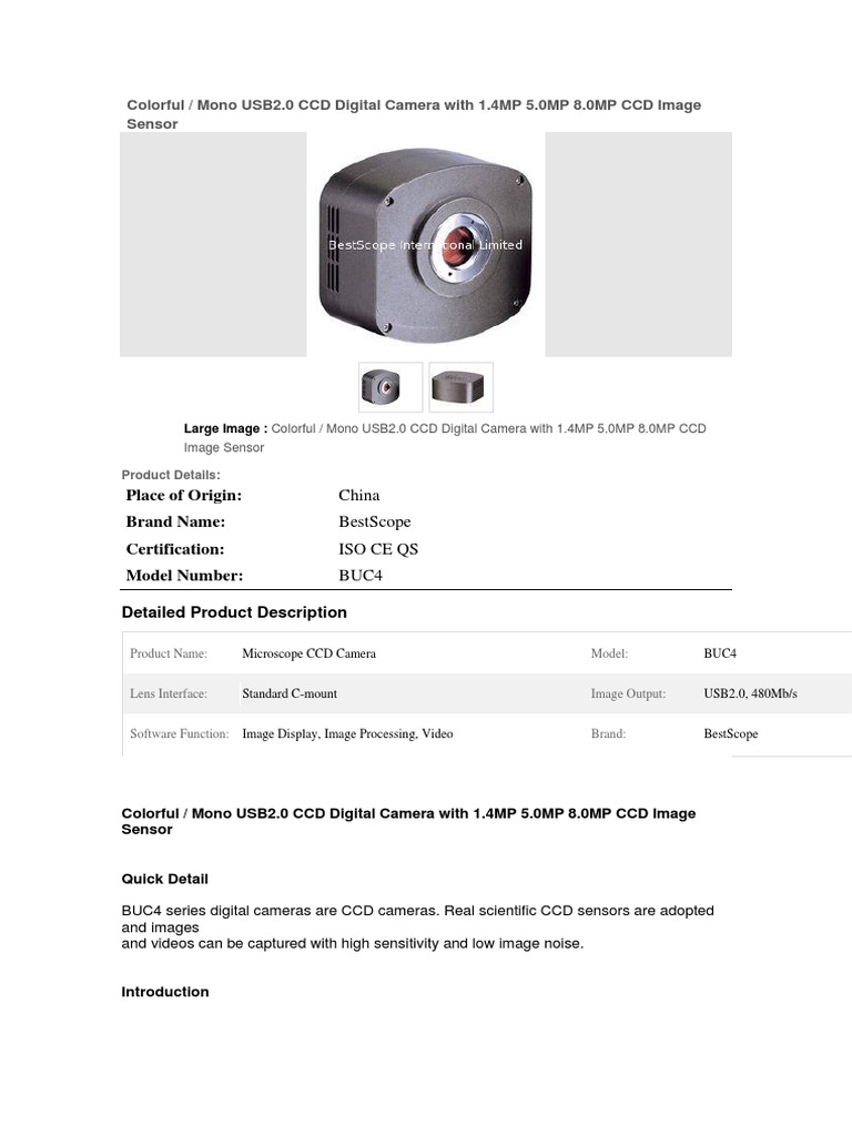 Colorful / Mono USB2.0 CCD Digital Camera With 1.4MP 5.0MP 8.0MP CCD ...