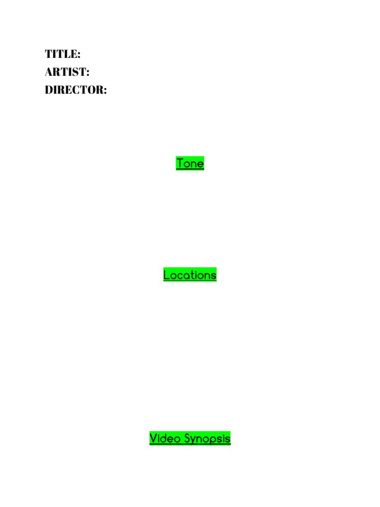 Music Video Treatment Template | PDF