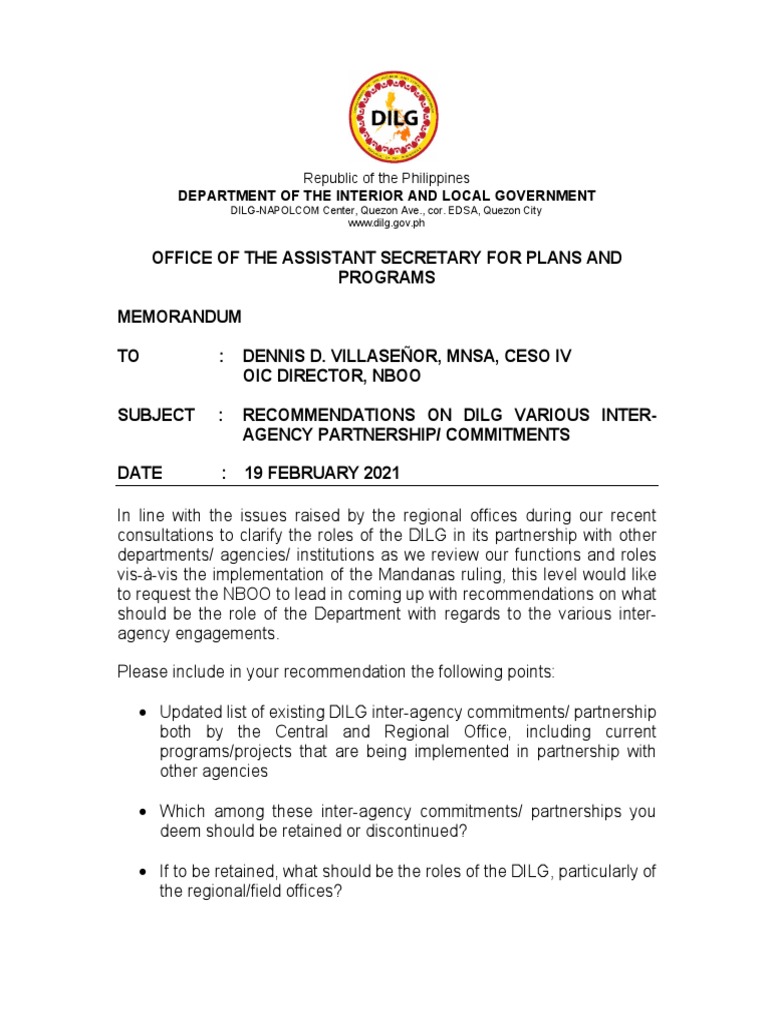 Memo To Nboo Re Lead The Interagency Engagement Partnership | PDF ...