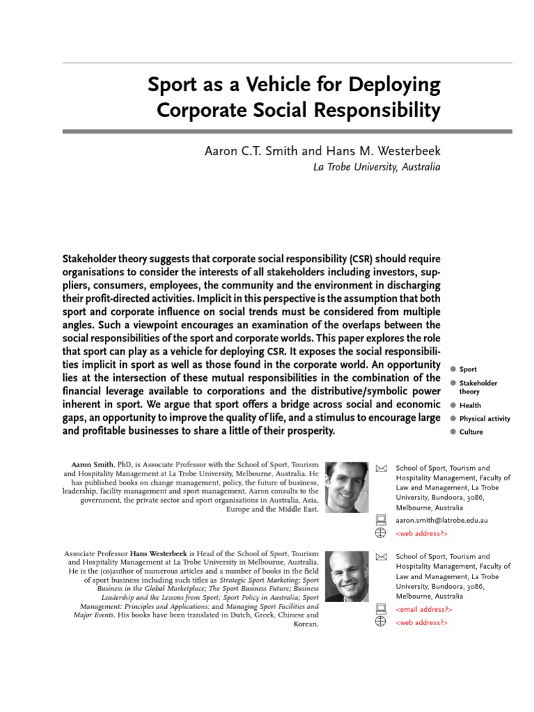 Sport as a Catalyst for CSR | PDF | Corporate Social Responsibility ...