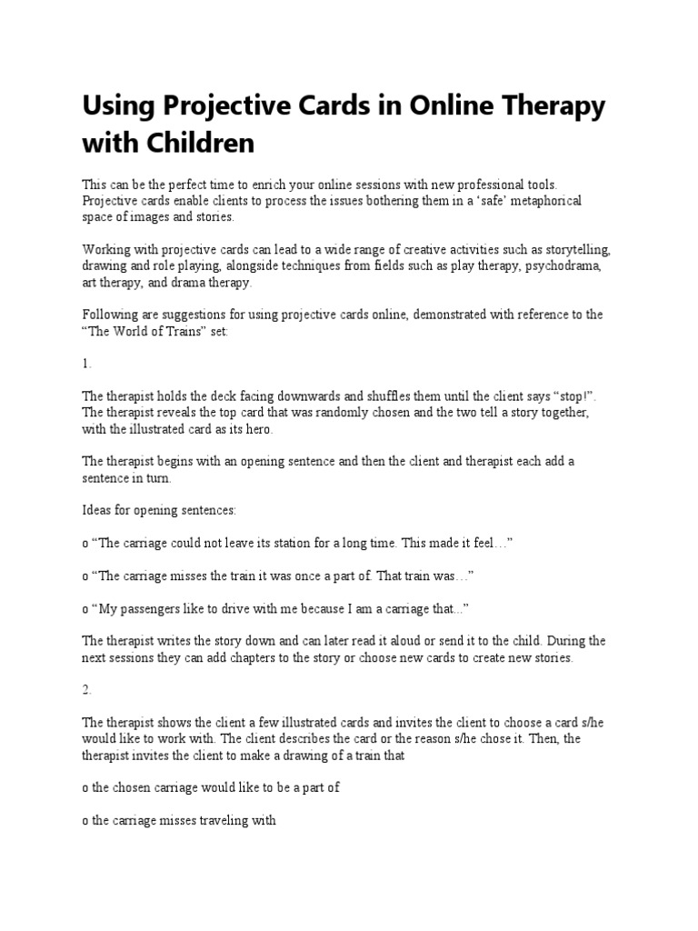 Using Projective Cards in Online Therapy With Children | PDF | Art ...