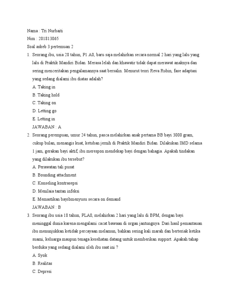 Soal Askeb 3 Pertemuan 2 | PDF