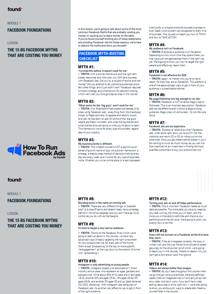 Facebook Myth Busting Checklist - Foundr | PDF | Facebook | Marketing