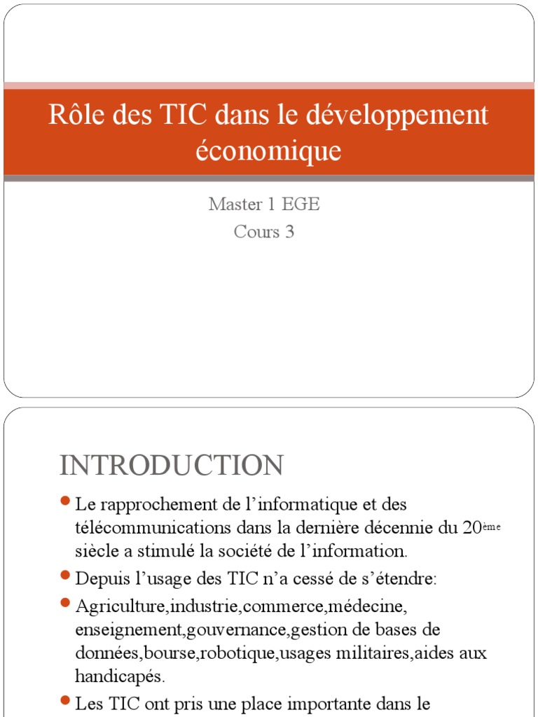 C3 Role Des TIC Dans Le Developpement Economique 1 | PDF | Technologies ...