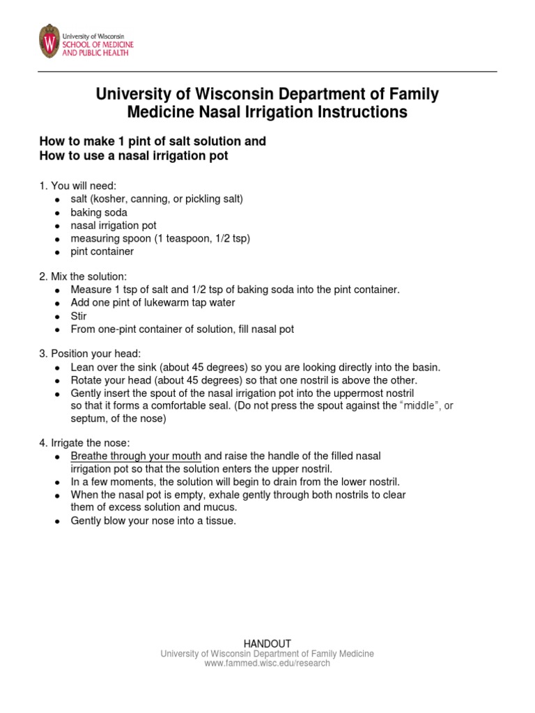 University of Wisconsin Department of Family Medicine Nasal Irrigation ...