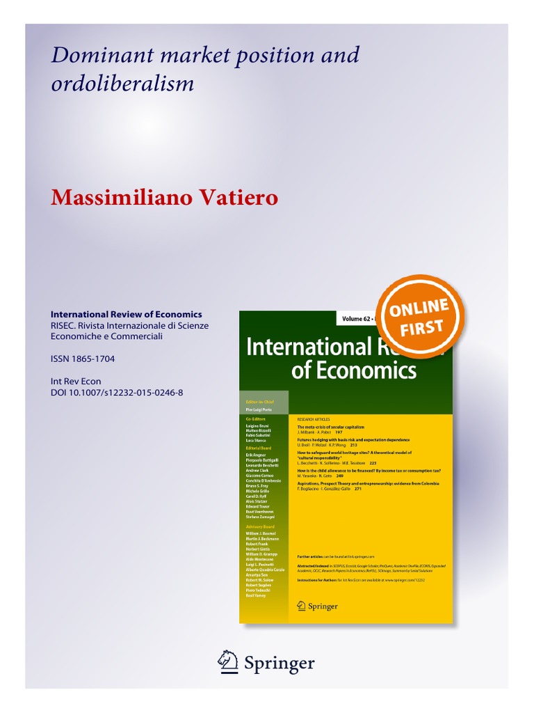 Dominant Market Position and Ordoliberal | PDF | Competition Law | Monopoly