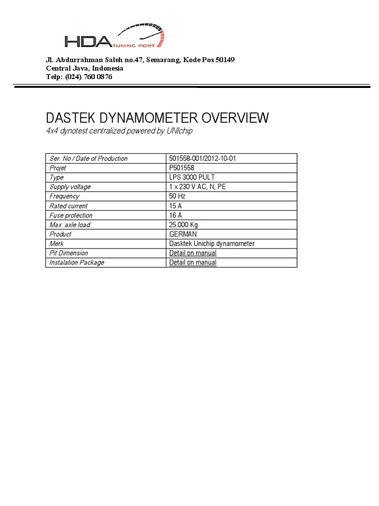 Dastek Unichip Dynamometer Specs | PDF | Technology & Engineering