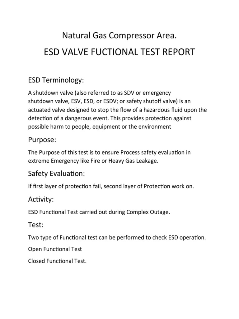 Esd Valve Fuctional Test Report | PDF