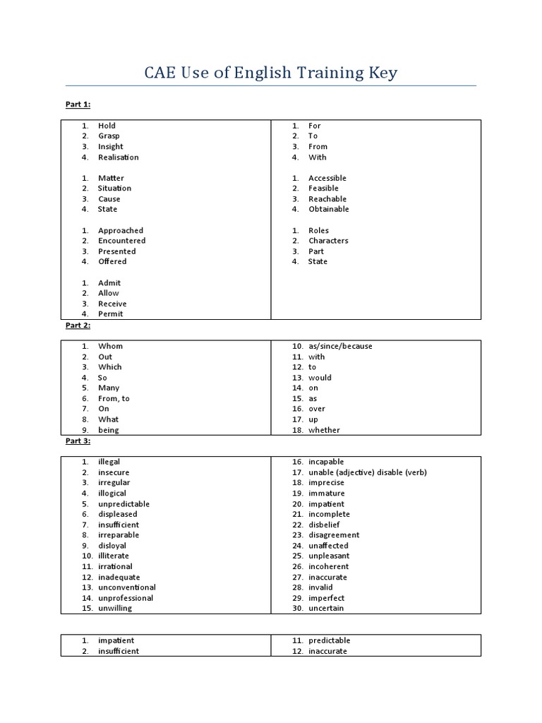 CAE Use of English Training Key | PDF
