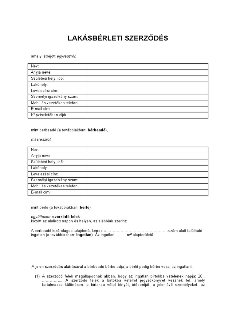 Alberleti Szerzodes Minta 2021 Szerkesztheto Fekete 1 | PDF