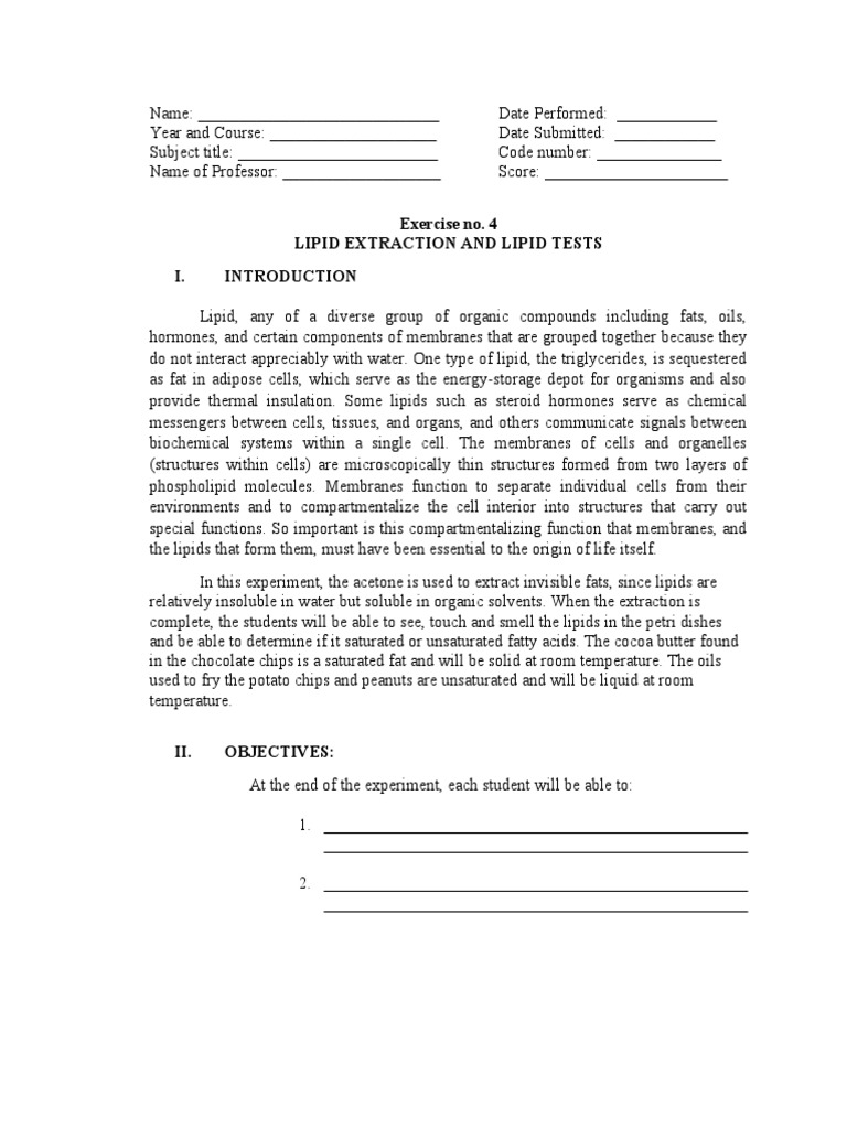 Lipid Extraction Lab Report | PDF | Fat | Fatty Acid