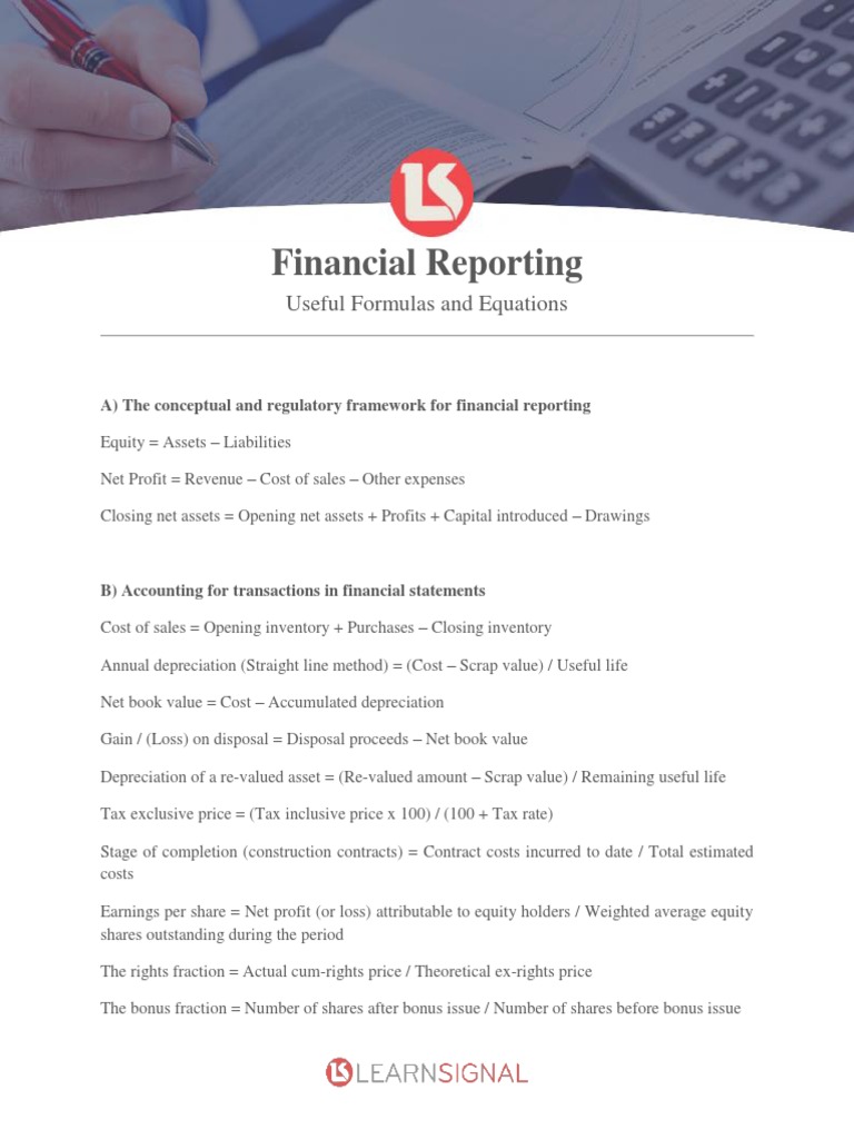 Essential Financial Reporting Formulas | PDF | Book Value | Equity ...