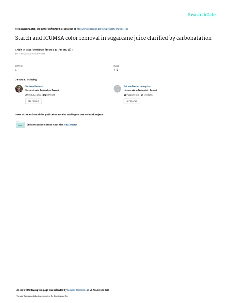 Starch and ICUMSA Color Removal in Sugarcane Juice | PDF | Bicarbonate ...