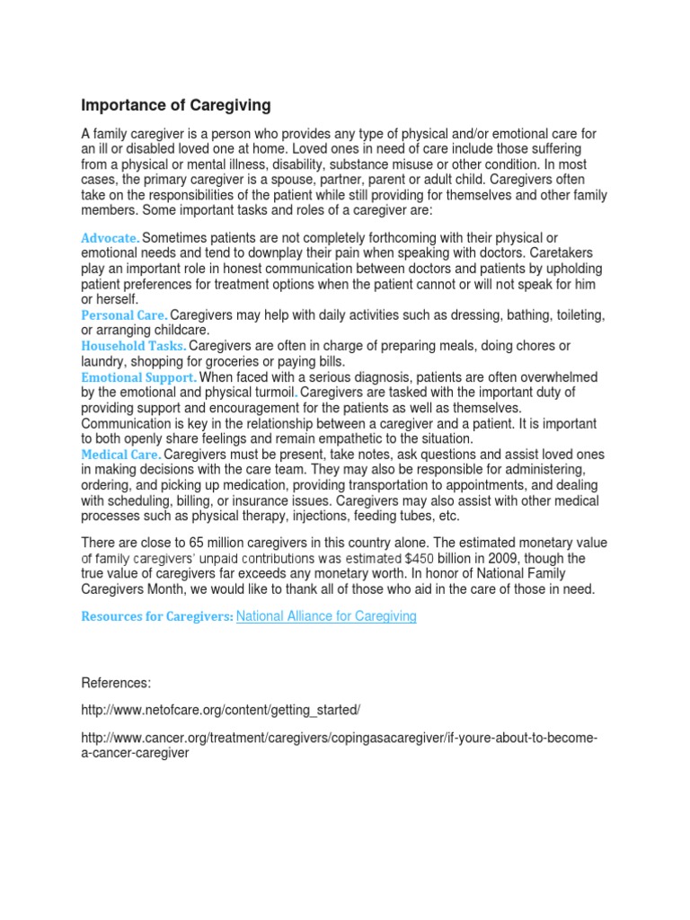 Importance of Caregiving | PDF | Caregiver | Health Care