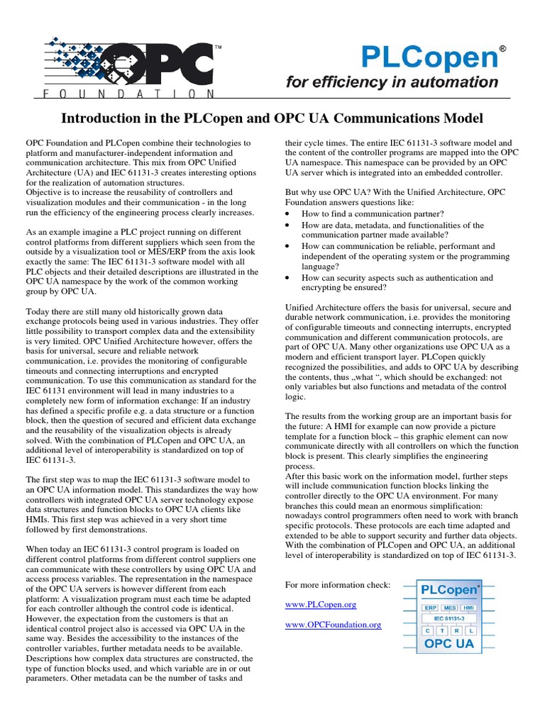 Introduction in The Plcopen and Opc Ua Communications Model | PDF | Computer Science ...