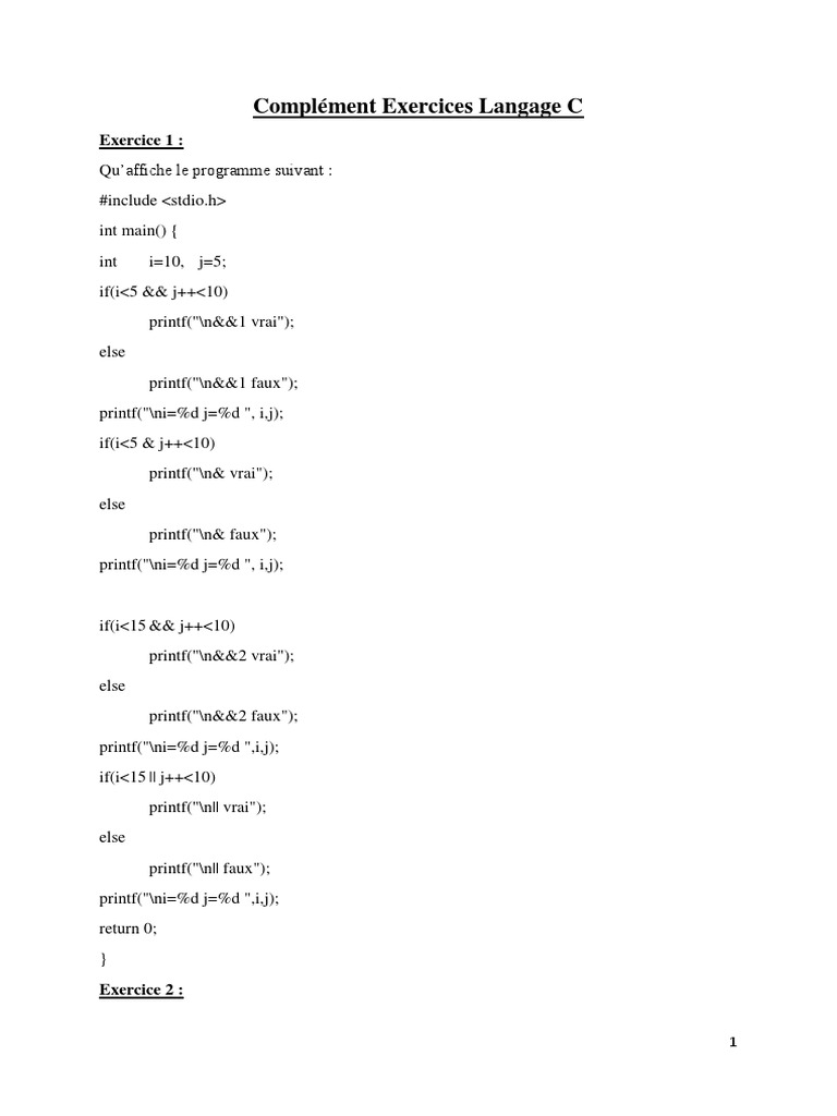 Complément Exercices Langage C 2020 | PDF