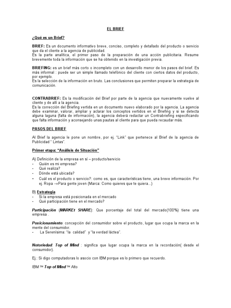Como Hacer Un Brief | PDF | Publicidad | Producto (Negocio)