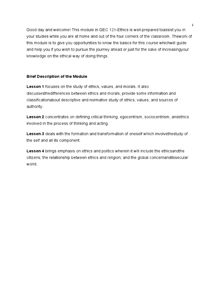 Gec 121 Ethics Module Pdf Critical Thinking Morality
