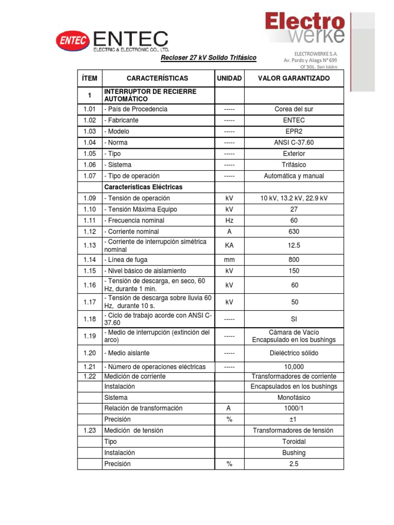 TDT Recloser Solido Entec 27kv | PDF | Scada | Transformador