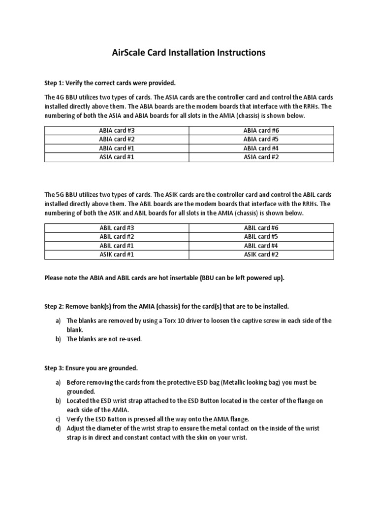 AirScale Card Installation Instructions v1 | PDF | Electrical ...