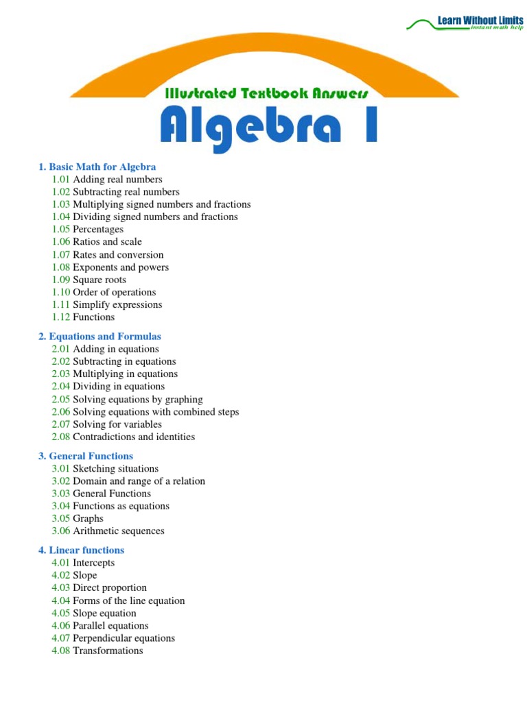 Algebra 1 Table of Contents | PDF | Factorization | Equations