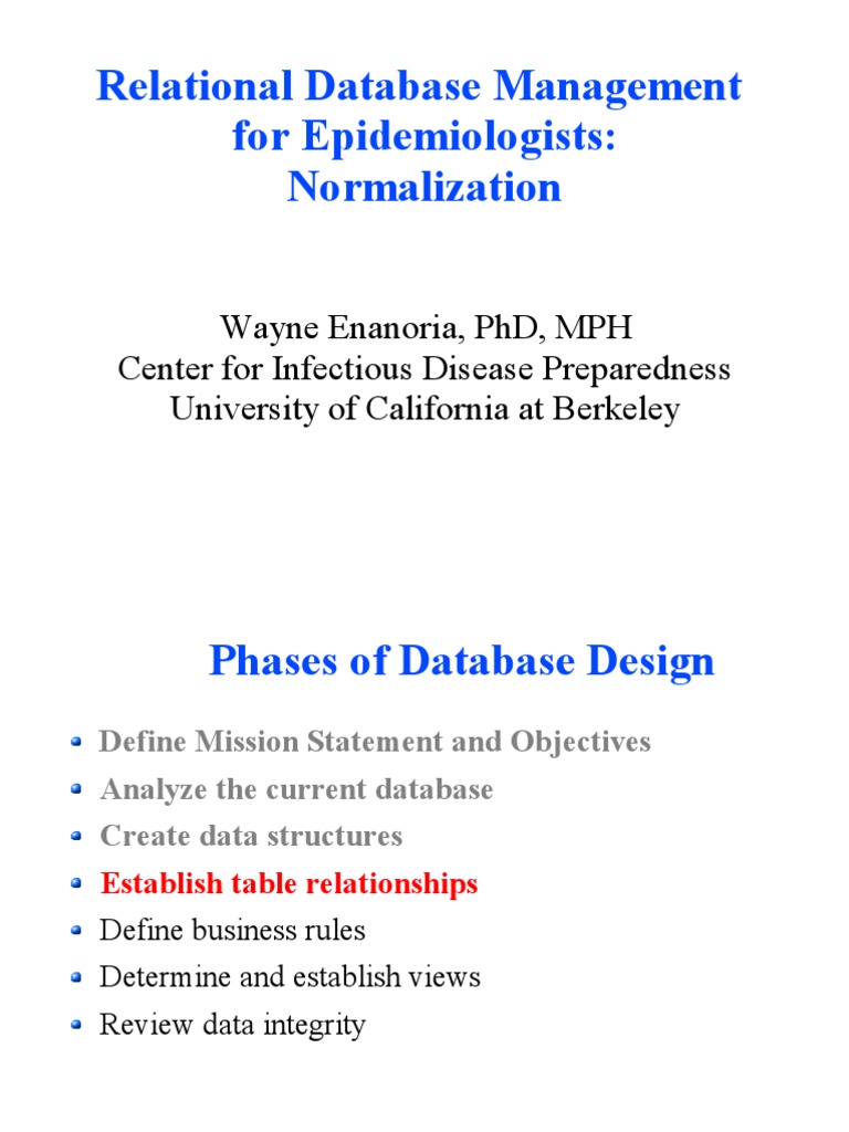 Relational Database Management For Epidemiologists Normalization Pdf Databases Relational