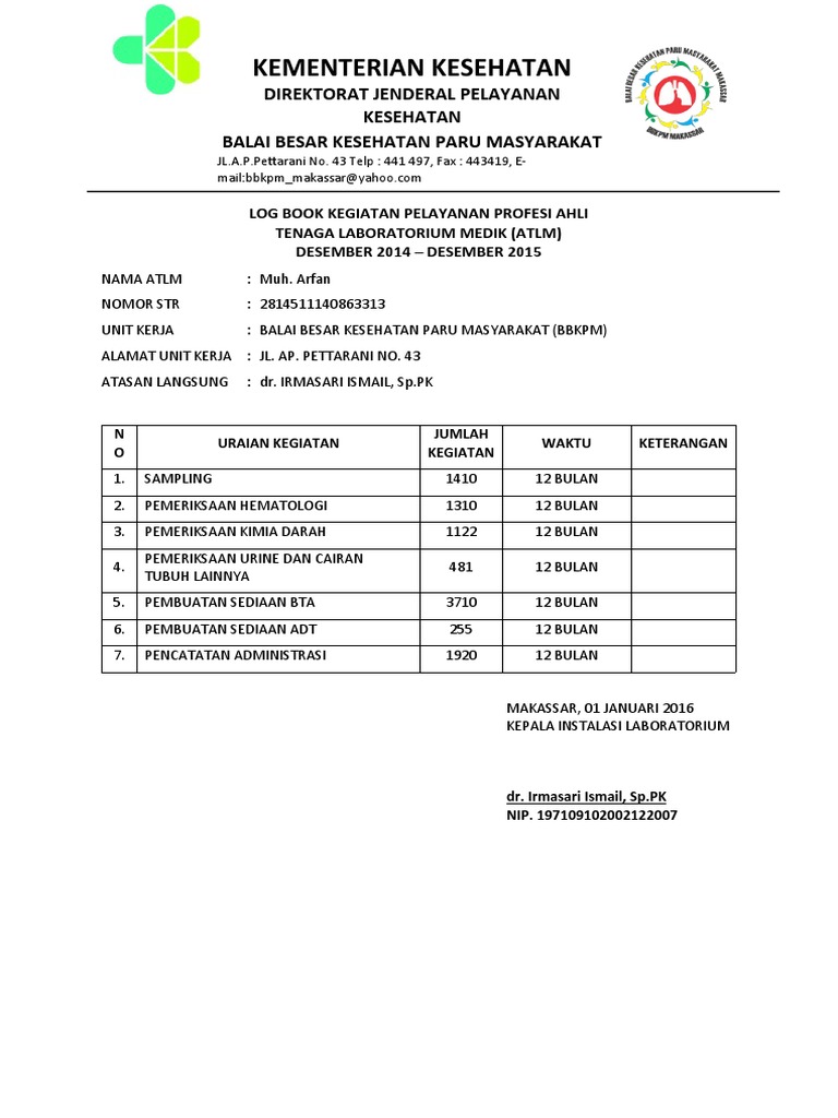 LOG BOOK KEGIATAN PELAYANAN PROFESI AHLI (Arfan) | PDF