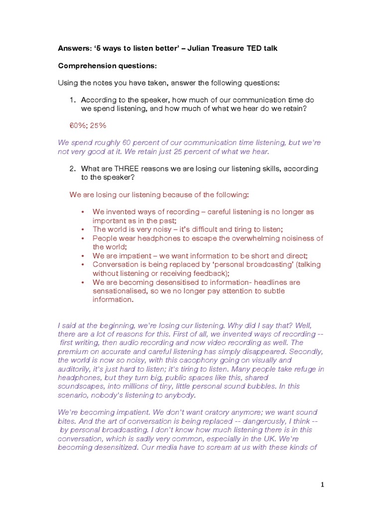 Answers: 5 Ways To Listen Better' - Julian Treasure TED Talk ...