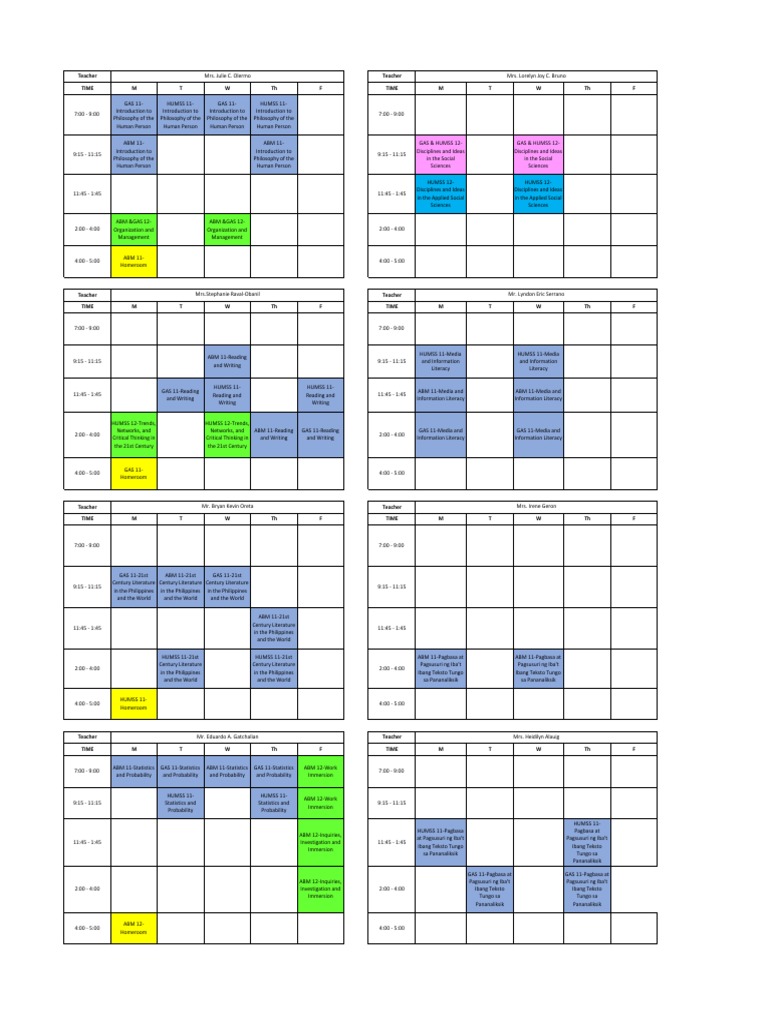 Version 2 SHS Teachers Sched 2nd Sem | PDF | Science